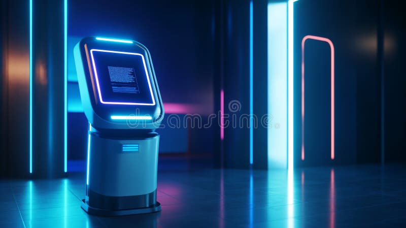 Futuristic Customer Service Kiosk with Glowing AI Chatbot for Billing ...