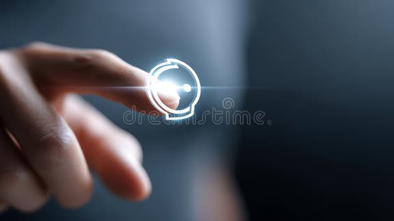 Futuristic Customer Service Support Agent Hologram Interface Pressed by ...