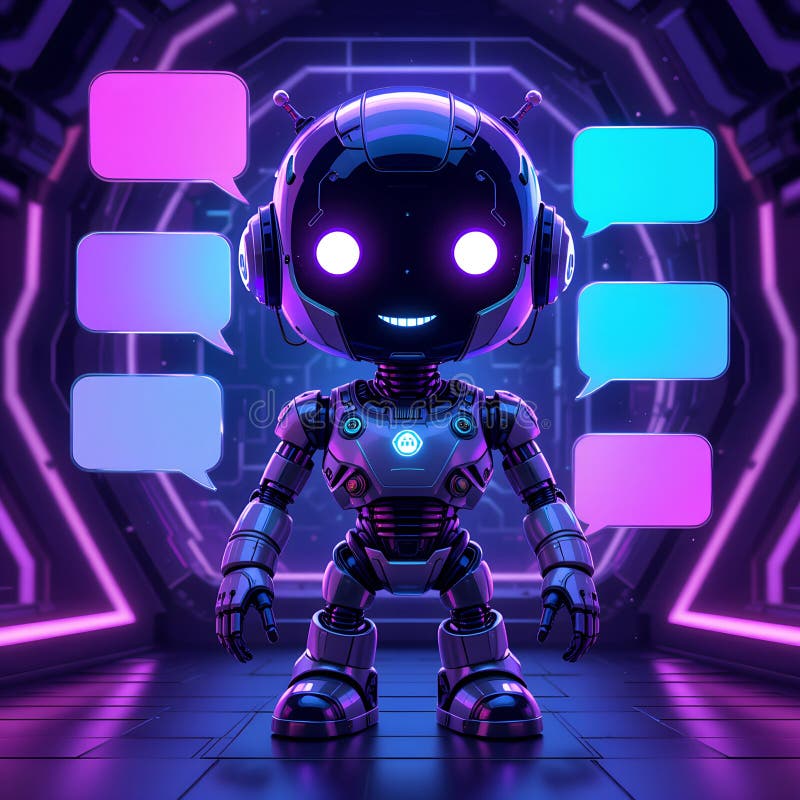 Futuristic Cute Chat Robot Engaging in Conversation with Colorful ...