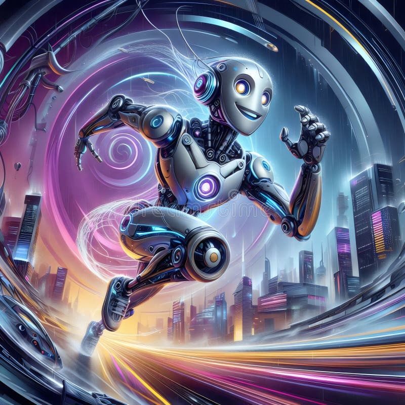 Futuristic Cute Running Robot Illustration Stock Vector - Illustration ...