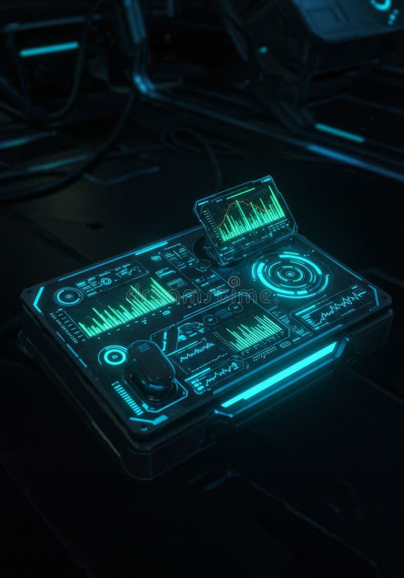 Futuristic Cyan and Green Control Panel Interface Stock Illustration ...