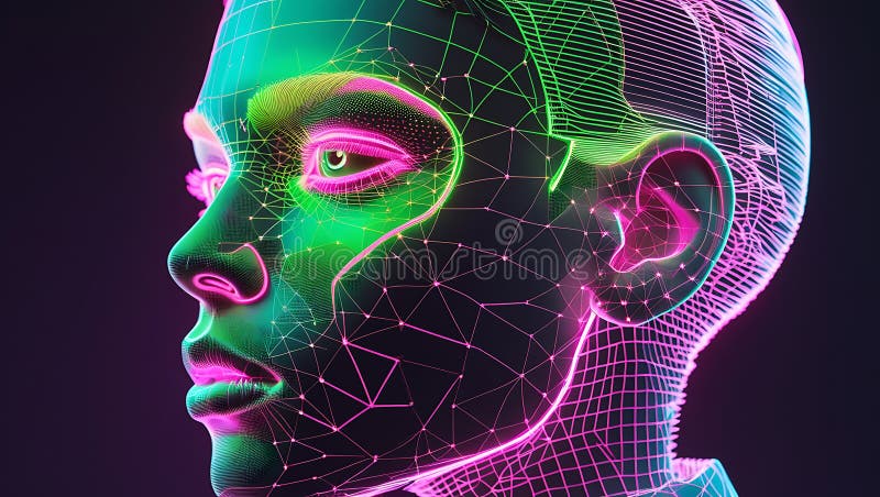 Futuristic Cyber Avatar Vibrant Neon Mesh and Digital Biometric Mapping ...