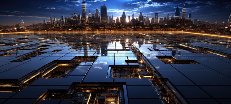 Futuristic Cyber Buildings Tech Concept, Ai Stock Illustration ...