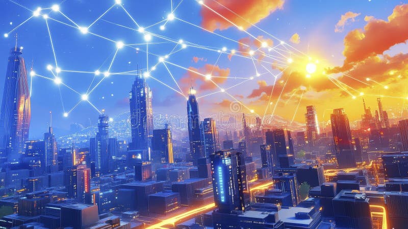 Futuristic Cyber City Depicting Network Connectivity Vision Stock ...