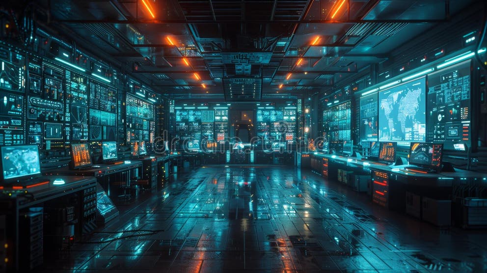 Futuristic Cyber Command Center - Generative AI Stock Illustration ...