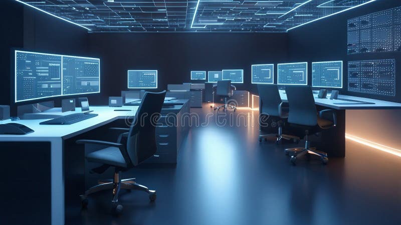 Futuristic Cyber Data Security Office Stock Illustration - Illustration ...