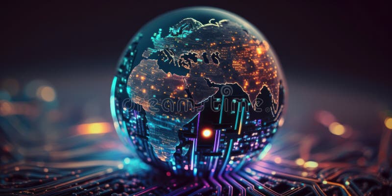 Futuristic Cyber Earth Background, Digital World and Global Network ...