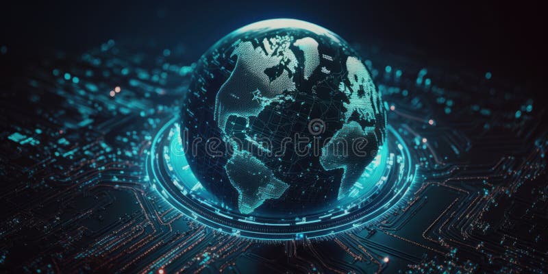 Futuristic Cyber Earth Background, Digital World and Global Network ...