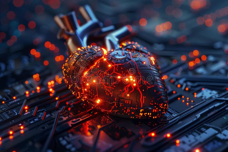Futuristic Cyber Heart on Circuit Board Stock Illustration ...