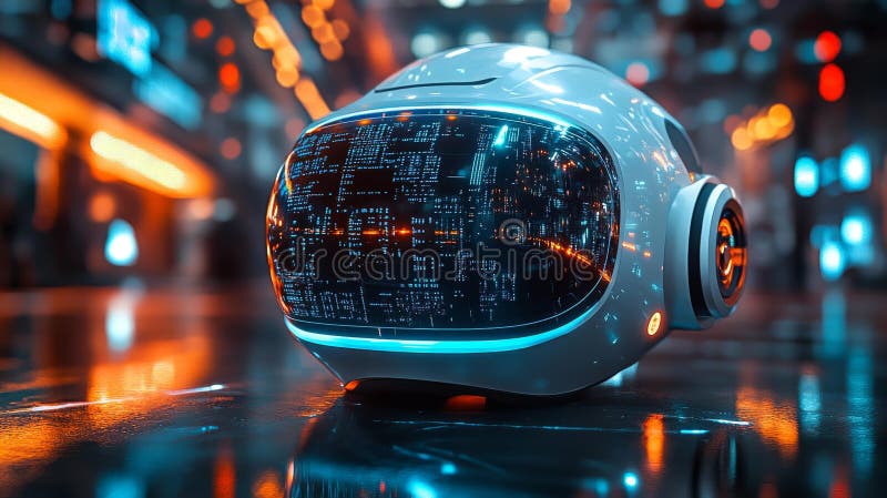 Futuristic Cyber Helmet with Digital Display Generative AI Stock ...