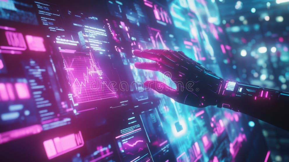 Futuristic Cyber Interface with Digital Data and Robotic Hand ...