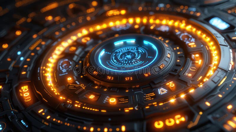 Futuristic Cyber Interface with Glowing Neon Holographic Display and ...