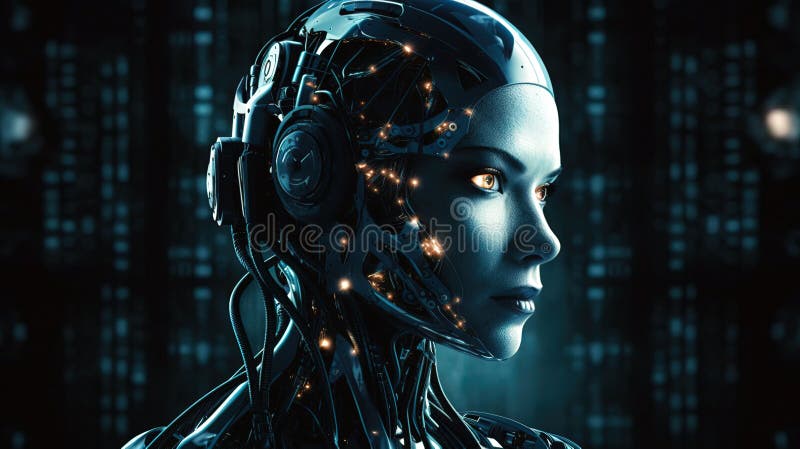 Futuristic Cyber Person with Binary Code with AI Stock Illustration ...