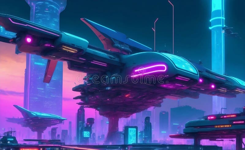 A Futuristic Cyber Punk City with Transportation System Stock ...