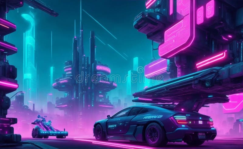 A Futuristic Cyber Punk City with Transportation System Stock ...