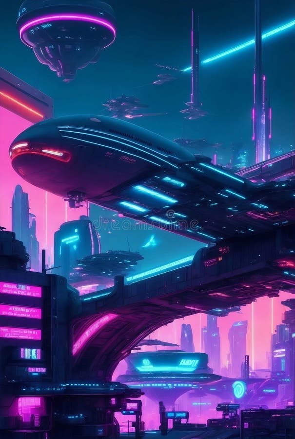 A Futuristic Cyber Punk City with Transportation System Stock ...