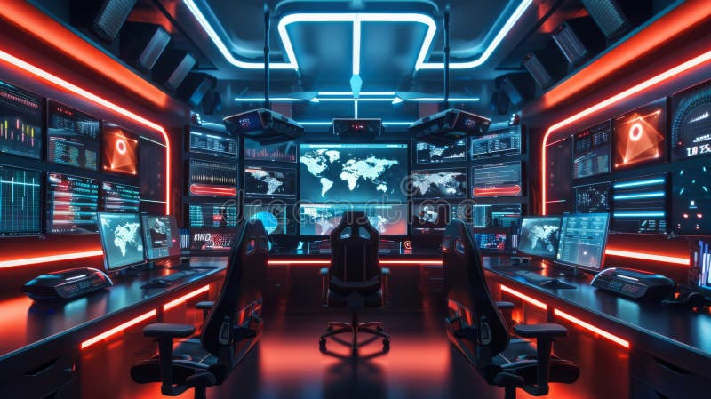 Futuristic Cyber Security Command Center Stock Photo - Image of ...