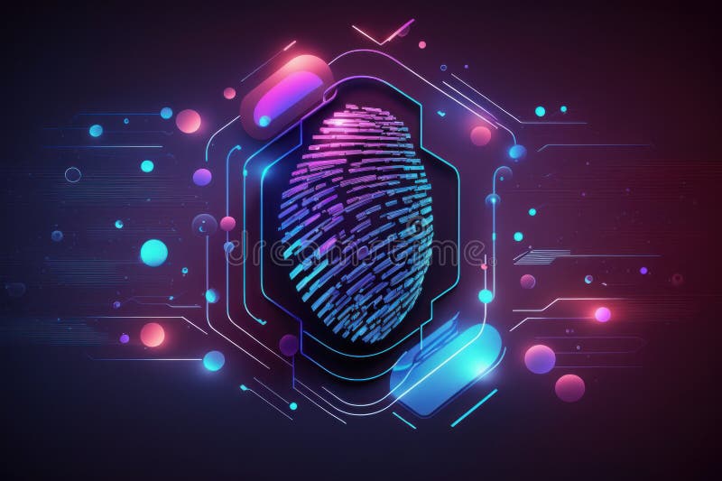 Futuristic Cyber Security with Neon Background and Fingerprint Scanning ...