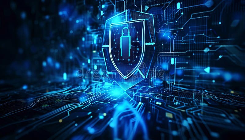 Futuristic Cyber Security Shield Guard Blue Abstract Digital Glowing ...