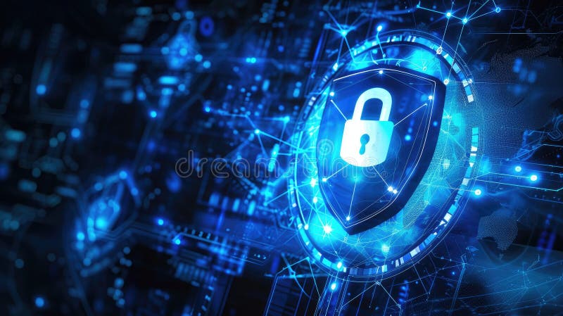 Futuristic Cyber Security Shield Guarding Against Threats on a Blue ...