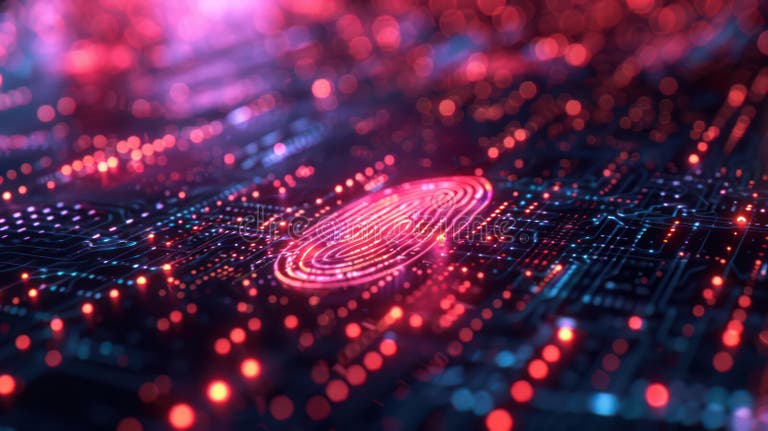 Futuristic Cyber Security System with Fingerprint Technology on Neon ...