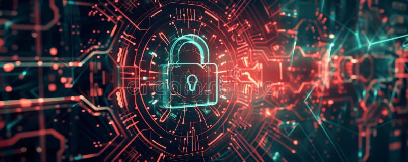 Futuristic Cyber Security Theme with a Padlock Icon in the Center ...