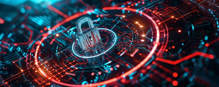 Futuristic Cyber Security Theme with a Padlock Icon in the Center ...