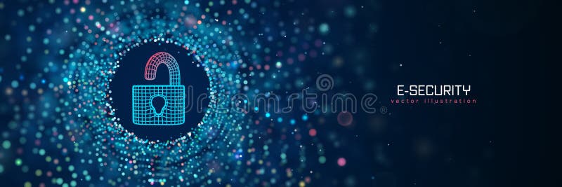 Futuristic Cyber Security Vector Illustration. Wireframe Open Lock on ...