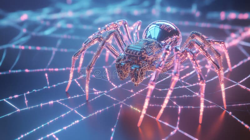 Futuristic Cyber Spider on Digital Web Network Stock Photo - Image of ...