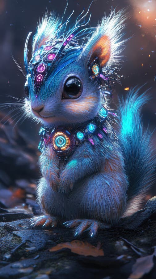 Futuristic Cyber Squirrel with Glowing Neon Accents and Technological ...