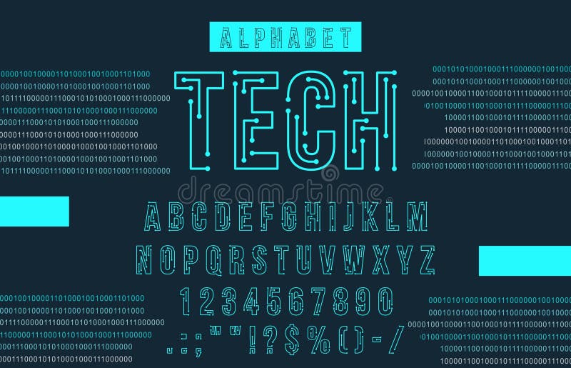 Futuristic Cyber Tech Font, Modern Neon Typeface Stock Vector ...