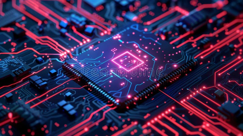 Futuristic Cyber Technology Circuit Chip with Neon Lights and Advanced ...