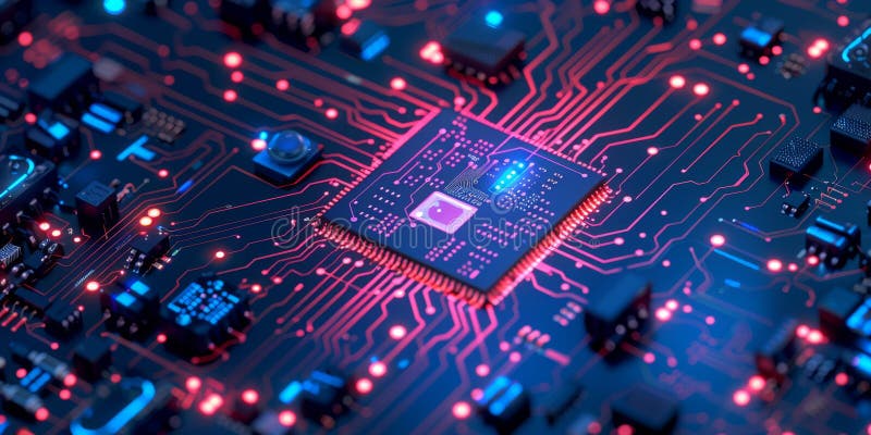 Futuristic Cyber Technology Circuit Chip with Neon Lights and Advanced ...