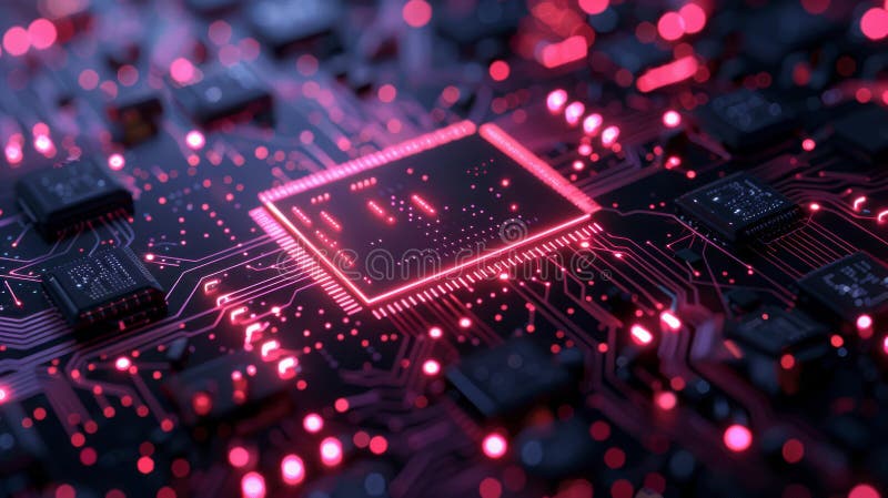 Futuristic Cyber Technology Circuit Chip with Neon Lights and Advanced ...