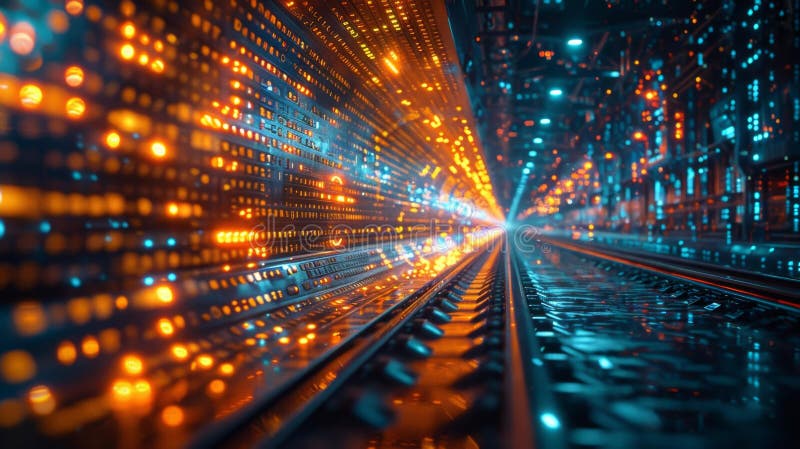 Futuristic Cyber Tunnel with Light Effects - Generative Ai Stock ...