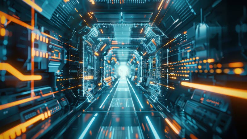 Futuristic Cyber Tunnel with Vibrant Neon Lights and High-Tech Design ...