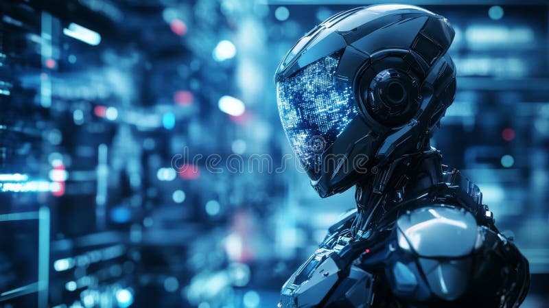 Futuristic Cyber Warrior in High-Tech Digital Armor Concept Art Stock ...