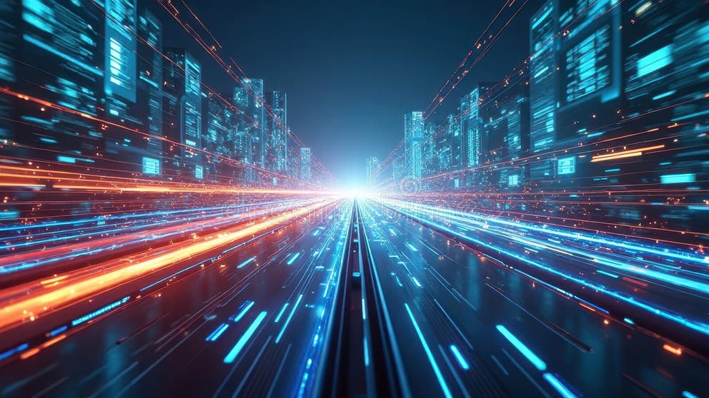 Futuristic Cybercity Lights with High-speed Data Streams Stock Photo ...