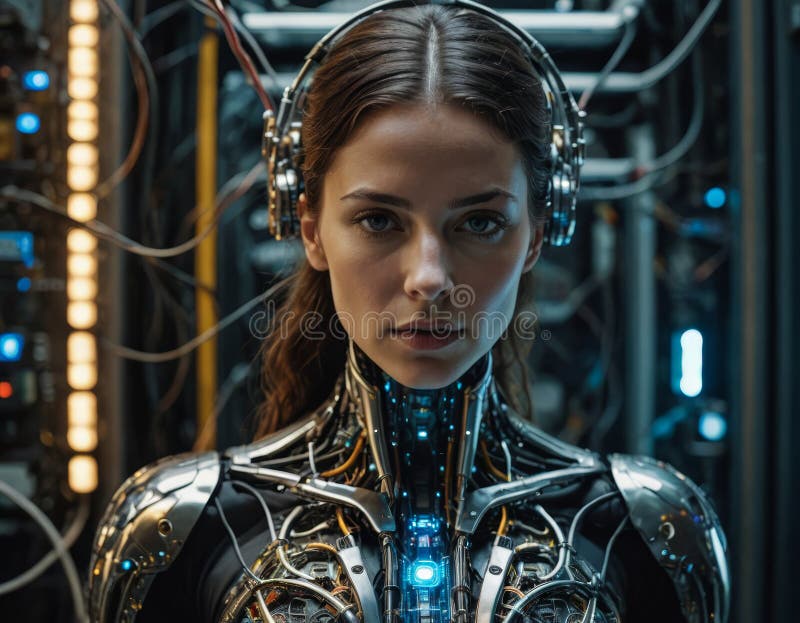 Futuristic Cybernetic Beauty Explores Integration of Human Emotion with Advanced Ai in a High ...