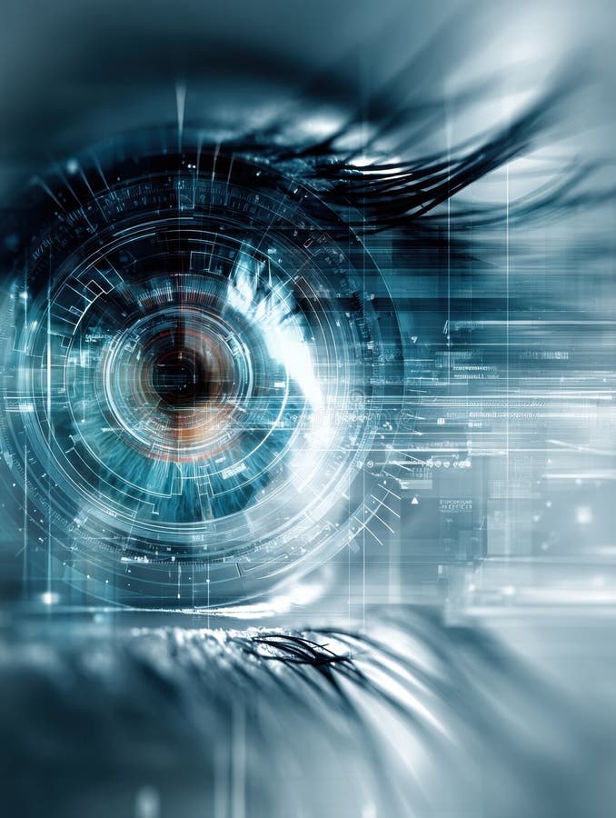 Futuristic Cybernetic Eye Scanning Vibrant Digital Horizon Intricate ...