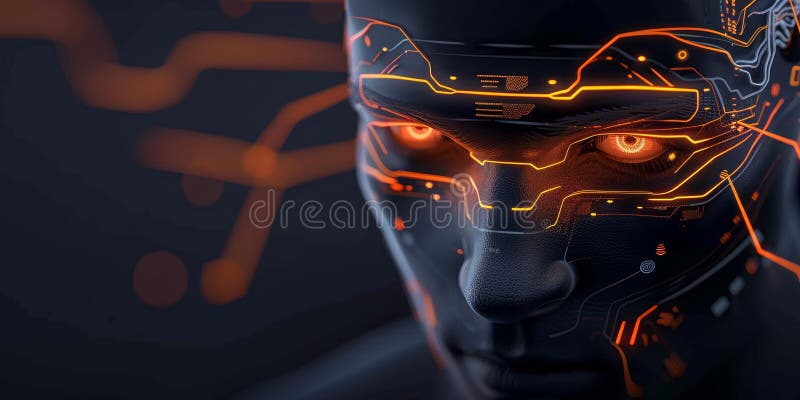 Futuristic Cybernetic Face with Glowing Circuits Stock Illustration ...