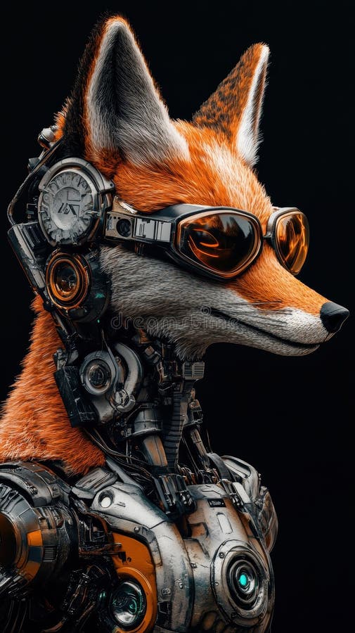 Futuristic Cybernetic Fox with Mechanical Features and Stylish ...
