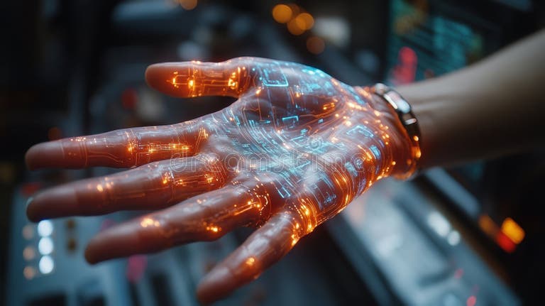 Futuristic Cybernetic Hand with Glowing Circuits Stock Photo - Image of ...