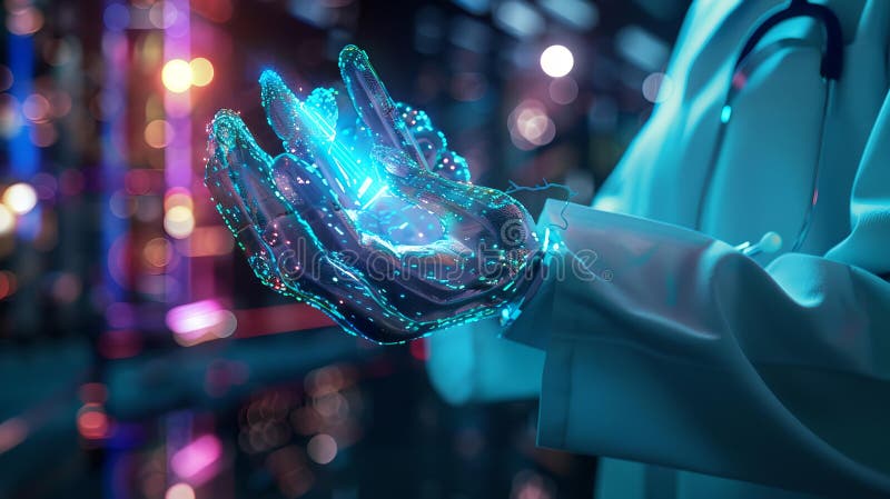 Futuristic Cybernetic Hand Glowing, Concept of Advanced Technology ...