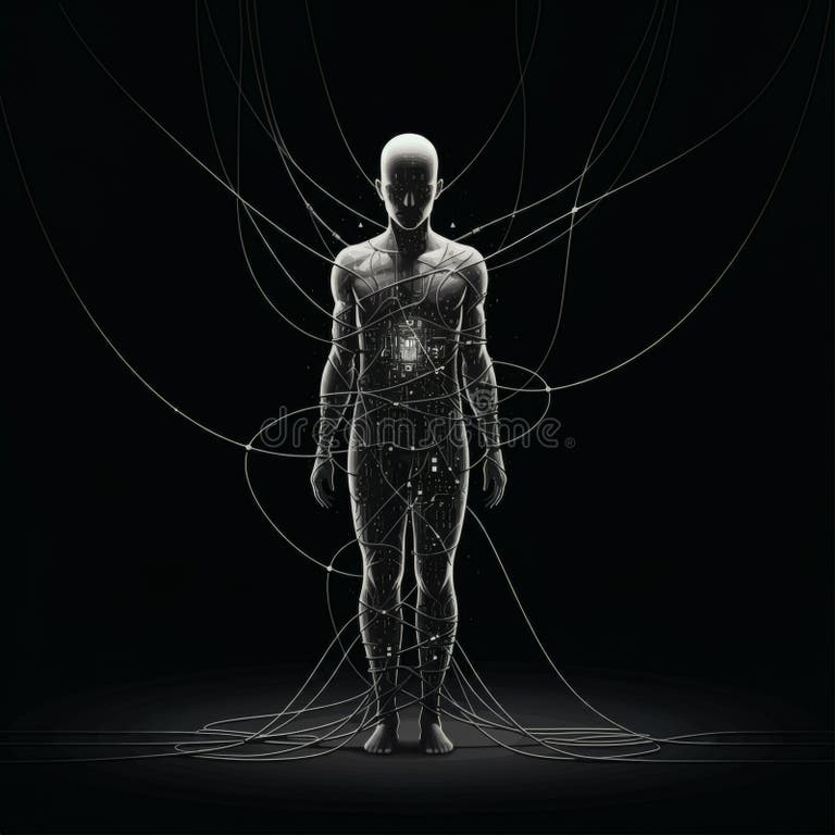 Futuristic Cybernetic Human with Complex Network of Wires and Circuits ...
