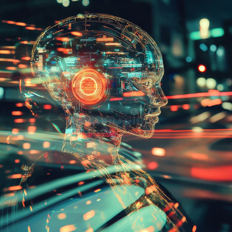 Futuristic Cybernetic Human with Neon Lights and Digital Interface ...