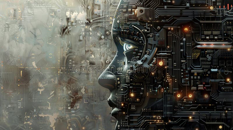 Futuristic Cybernetic Humanoid with Integrated Circuits and Robotic ...