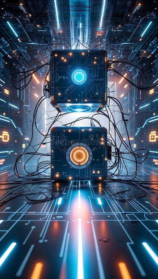 Futuristic Cybernetic Landscape with Symmetrical Cube-Like Structures ...