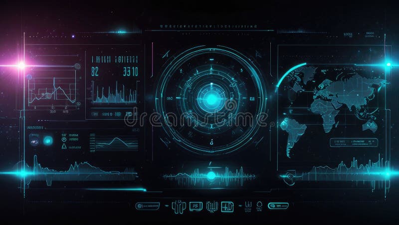 Futuristic Cybernetic Portal with Radiant Neon Lights and Geometric Patterns Stock Illustration ...