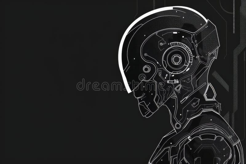 Futuristic Cybernetic Robot Profile with Intricate Circuitry on a Dark ...